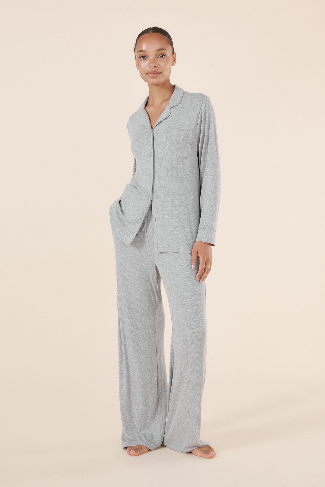 Grey Ribbed Loungewear Pyjama Set | Women's loungewear by Gingerlilly ...