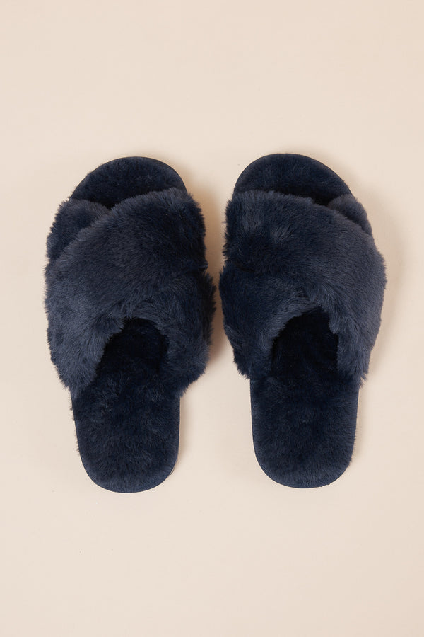 Navy Slippers | Warm Fluffy Slippers by Gingerlilly – Gingerlilly Sleepwear
