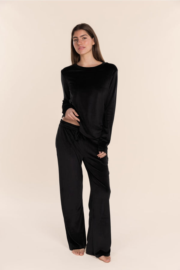 Thea Velour Lounge Set Black | Women’s Soft Velour Pyjamas Set ...